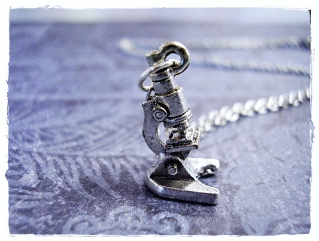 Silver Microscope Necklace - Silver Pewter Microscope Charm on a ...