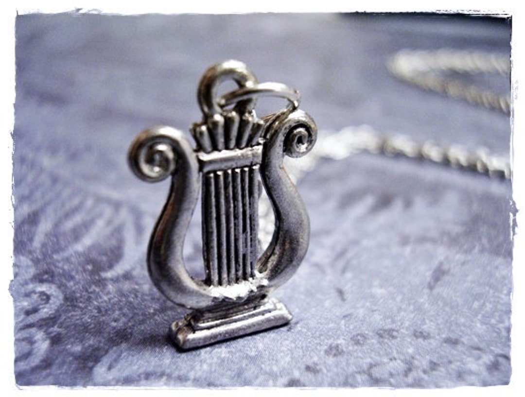 Silver Lyre Necklace - Antique Pewter Lyre Charm on a Delicate ...