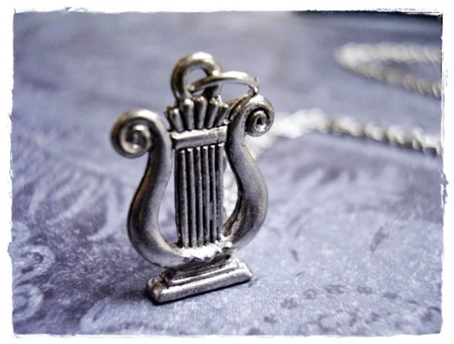 Silver Lyre Necklace Antique Pewter Lyre Charm on a Delicate - Etsy