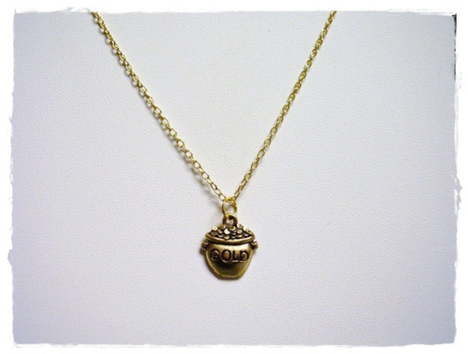 Small Pot of Gold Necklace - Antique Gold Pewter Pot of Gold Charm on a ...