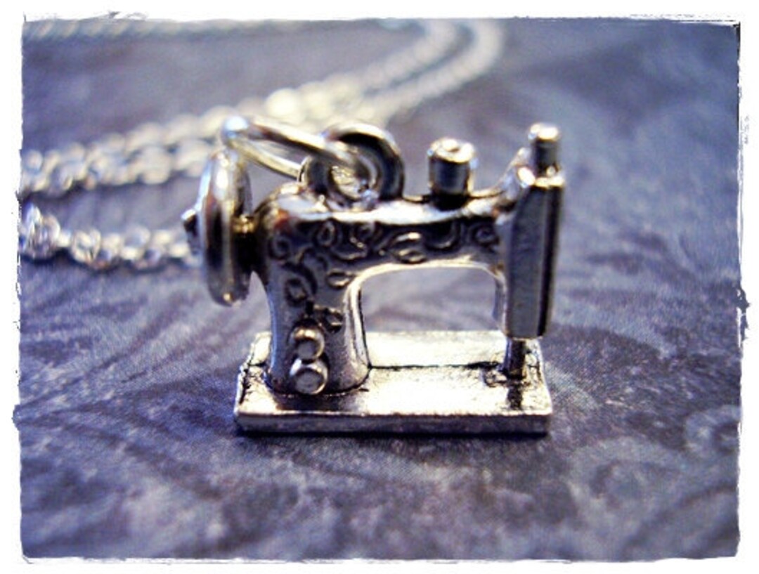 Silver Sewing Machine Necklace - Silver Pewter Sewing Machine Charm on ...