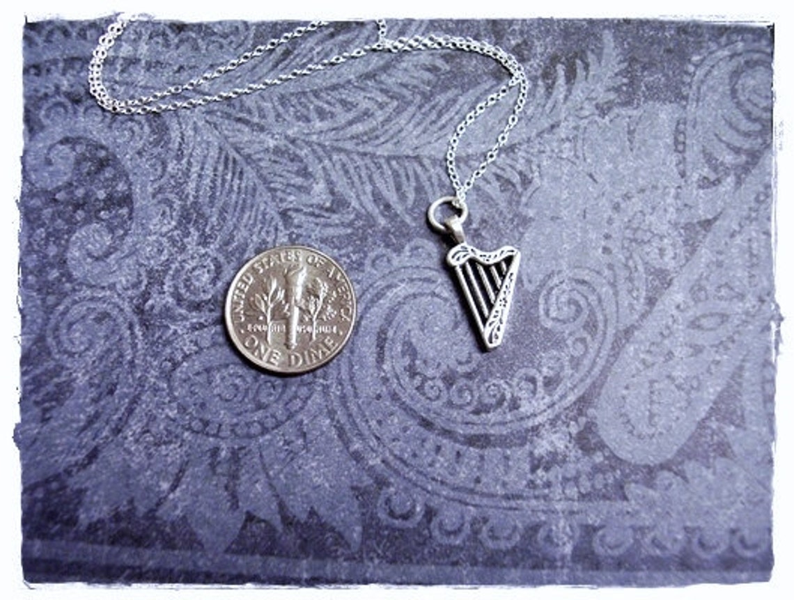 Tiny Silver Harp Necklace - Sterling Silver Harp Charm on a Delicate ...