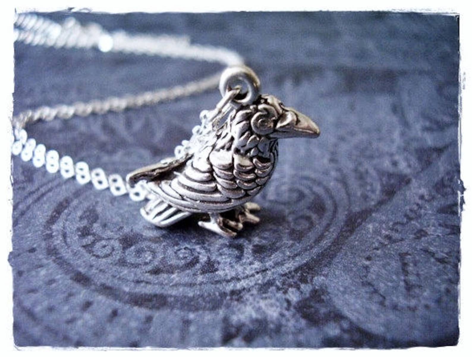 Large Raven Necklace - Sterling Silver Raven Charm on a Delicate ...