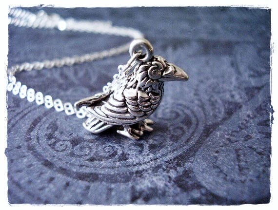 Large Raven Necklace - Sterling Silver Raven Charm on a Delicate ...