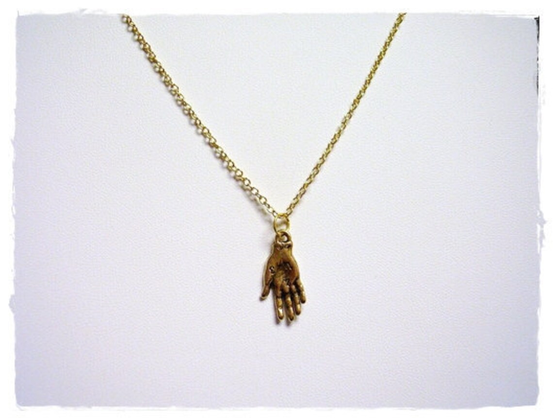Gold Palm Reading Hand Necklace Antique Gold Pewter Palm - Etsy