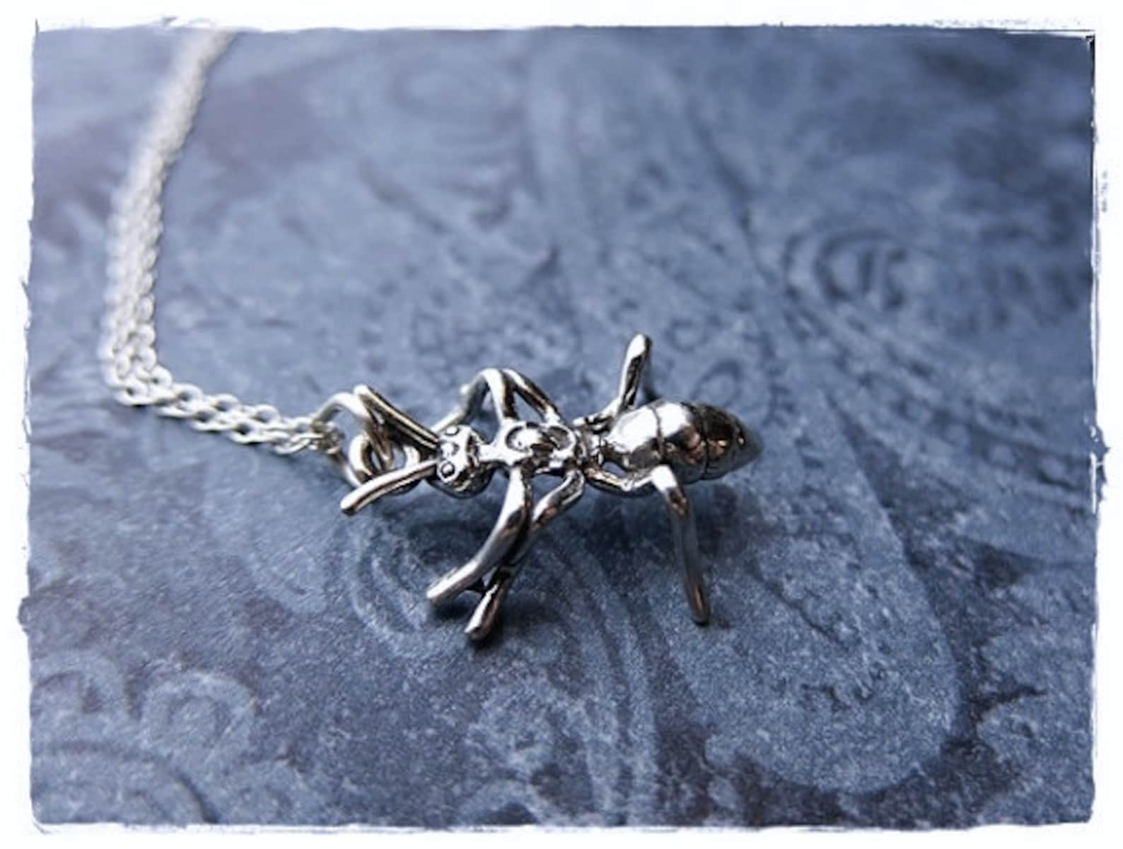 Silver Ant Necklace Sterling Silver Ant Charm on a Delicate | Etsy