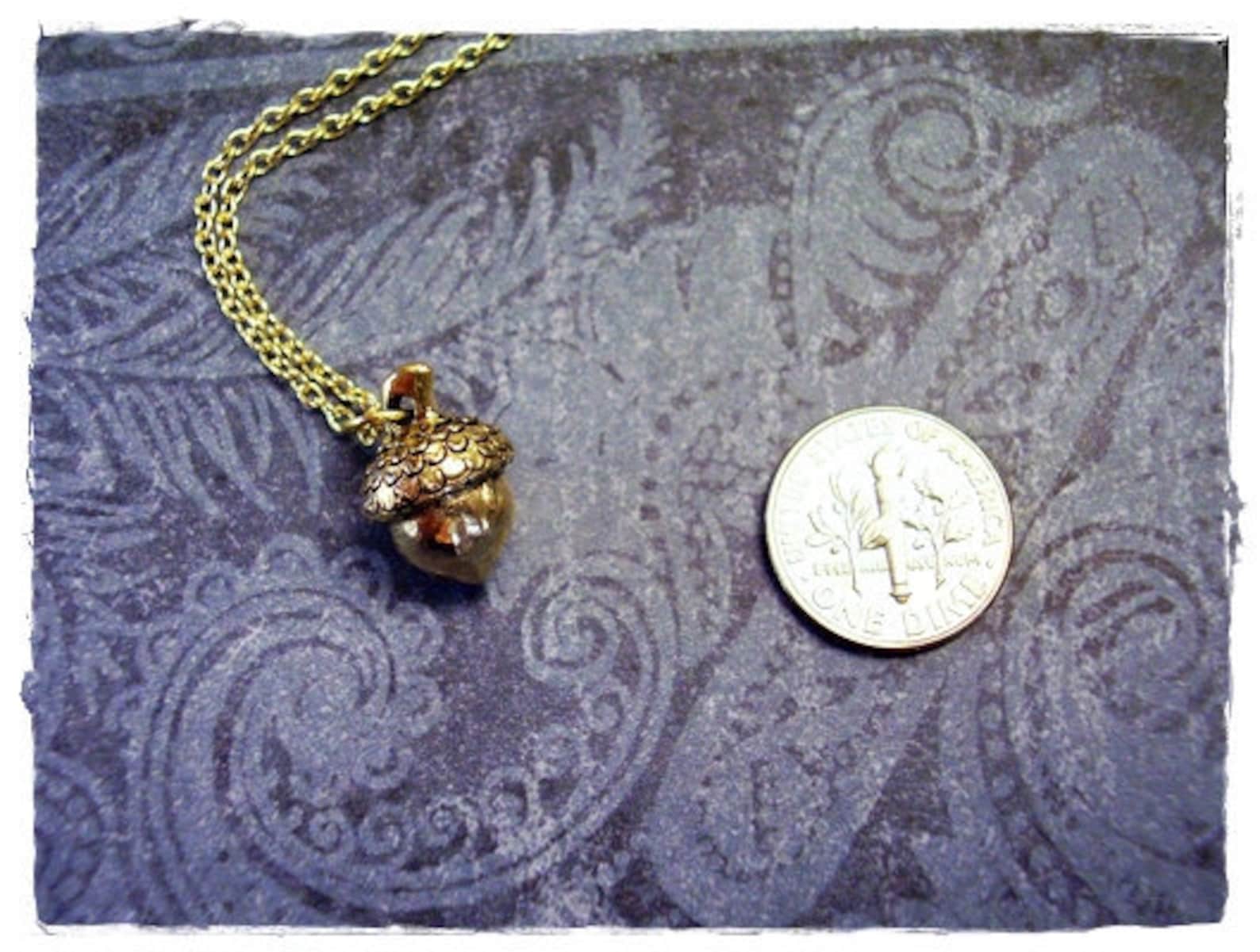Gold Acorn Necklace - Antique Gold Pewter Acorn Charm on a Delicate ...