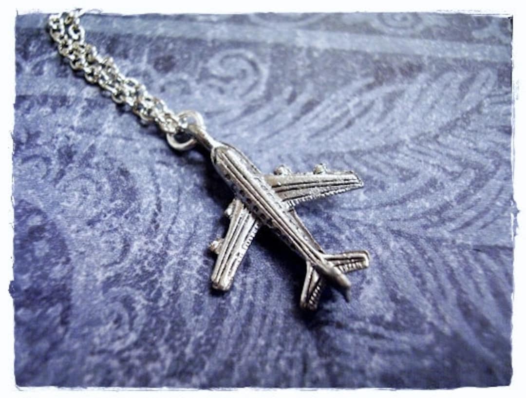 Silver Airplane Necklace - Antique Pewter Airplane Charm on a Delicate ...