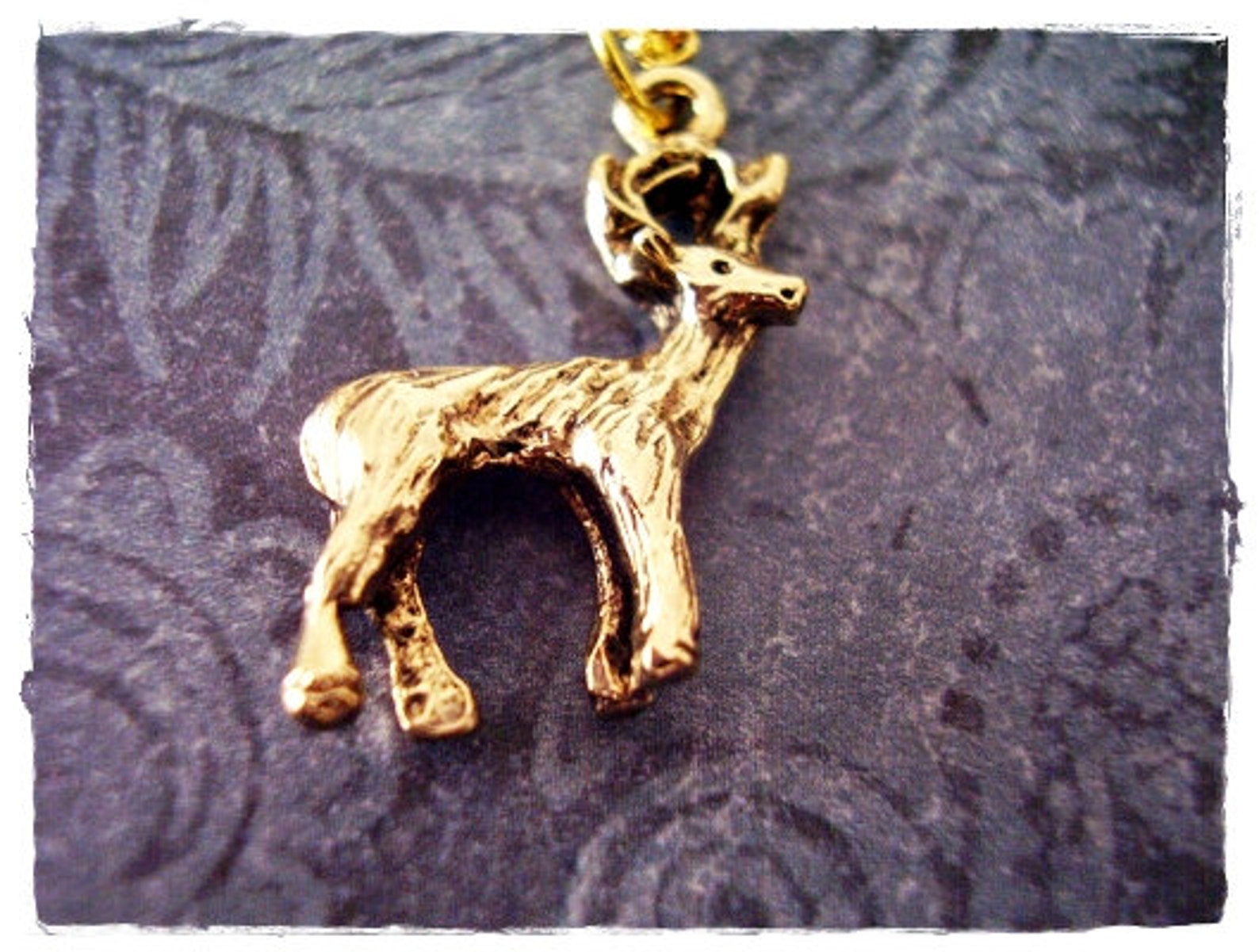 Gold Stag Necklace Antique Gold Pewter Stag Charm on a | Etsy