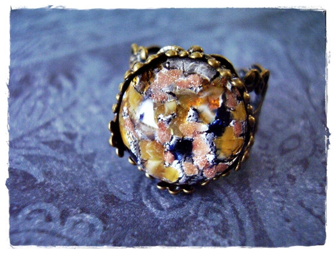 Round Black and Gold Opal Glass Ring - Black and Gold Opal Glass ...