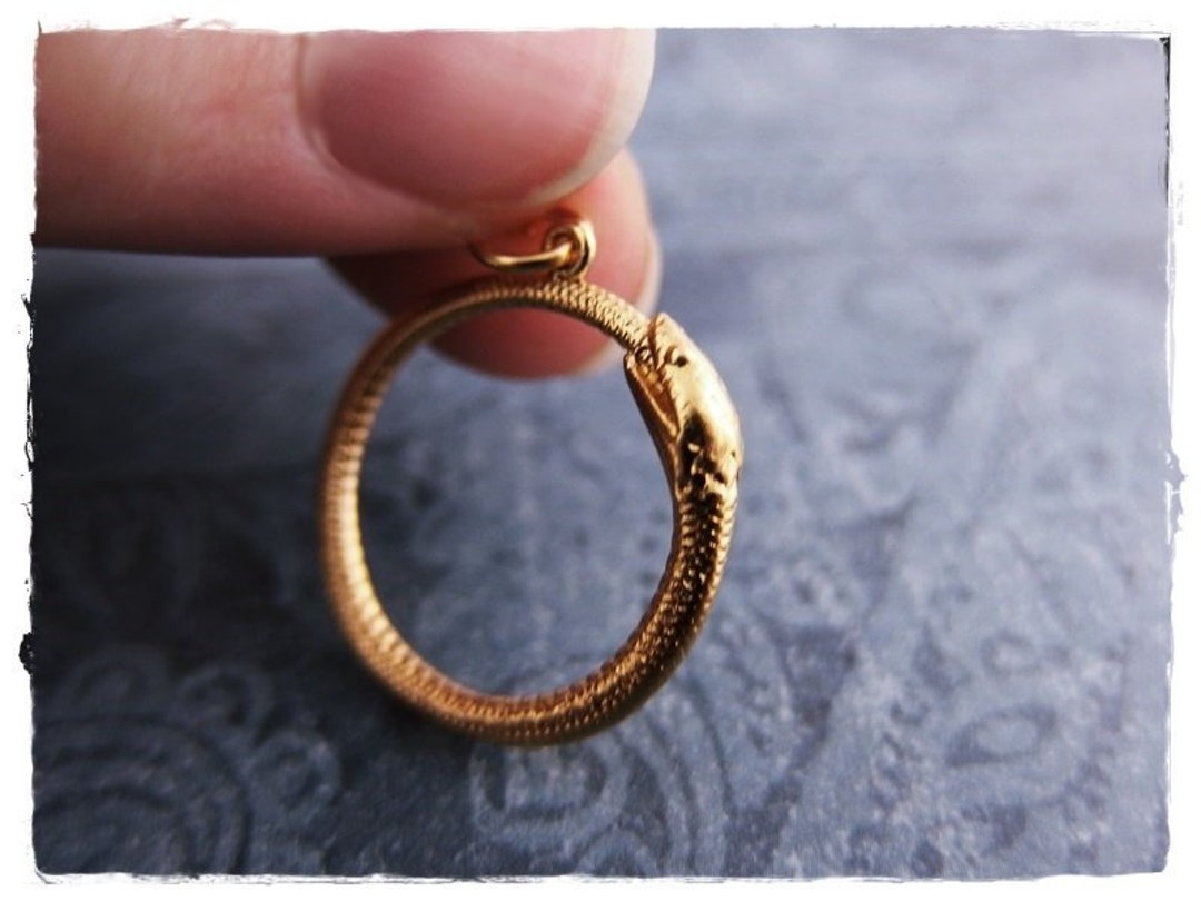 Gold Ouroboros Necklace - 24kt Matte Gold Plate Ouroboros Charm on a ...