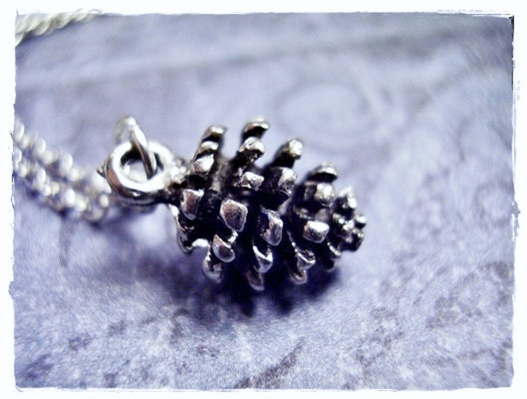 Tiny Silver Pine Cone Necklace - Antique Pewter Pine Cone Charm on a Delicate Stainless Steel ...