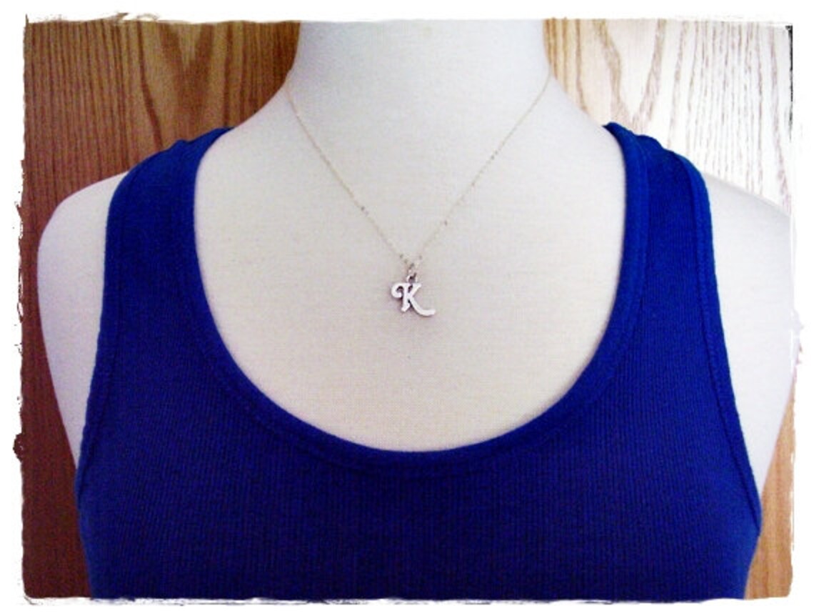 Silver Cursive K Initial Necklace Sterling Silver Cursive | Etsy