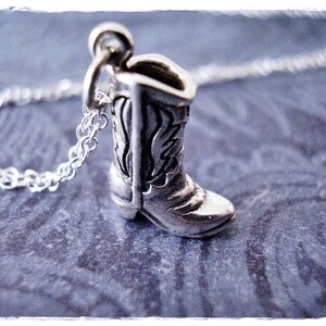 Silver Cowboy Boot Necklace - Sterling Silver Cowboy Boot Charm on a ...