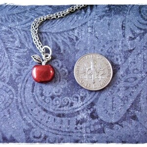 Red Apple Necklace - Red Enameled Antique Pewter Red Apple Charm on a ...