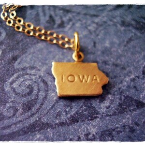 Tiny Gold Iowa State Necklace Raw Brass Iowa Charm on a - Etsy