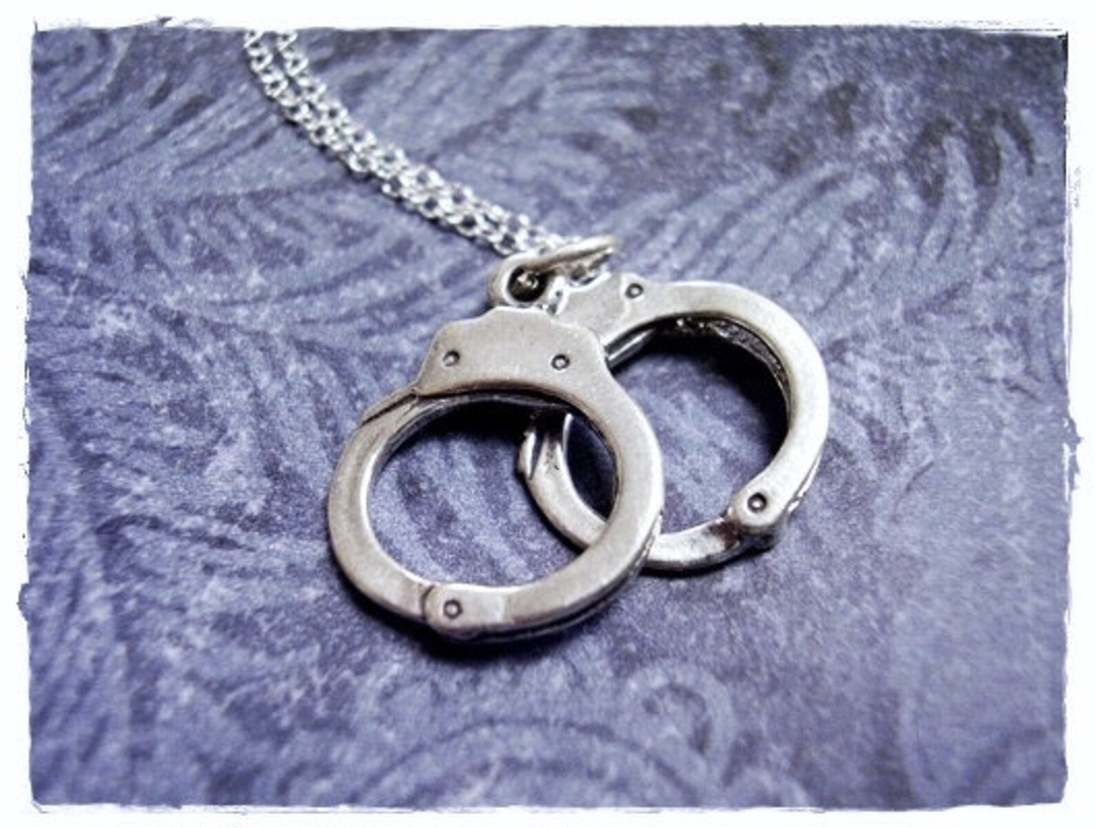 Large Silver Handcuffs Necklace - Sterling Silver Handcuffs Charm on a ...