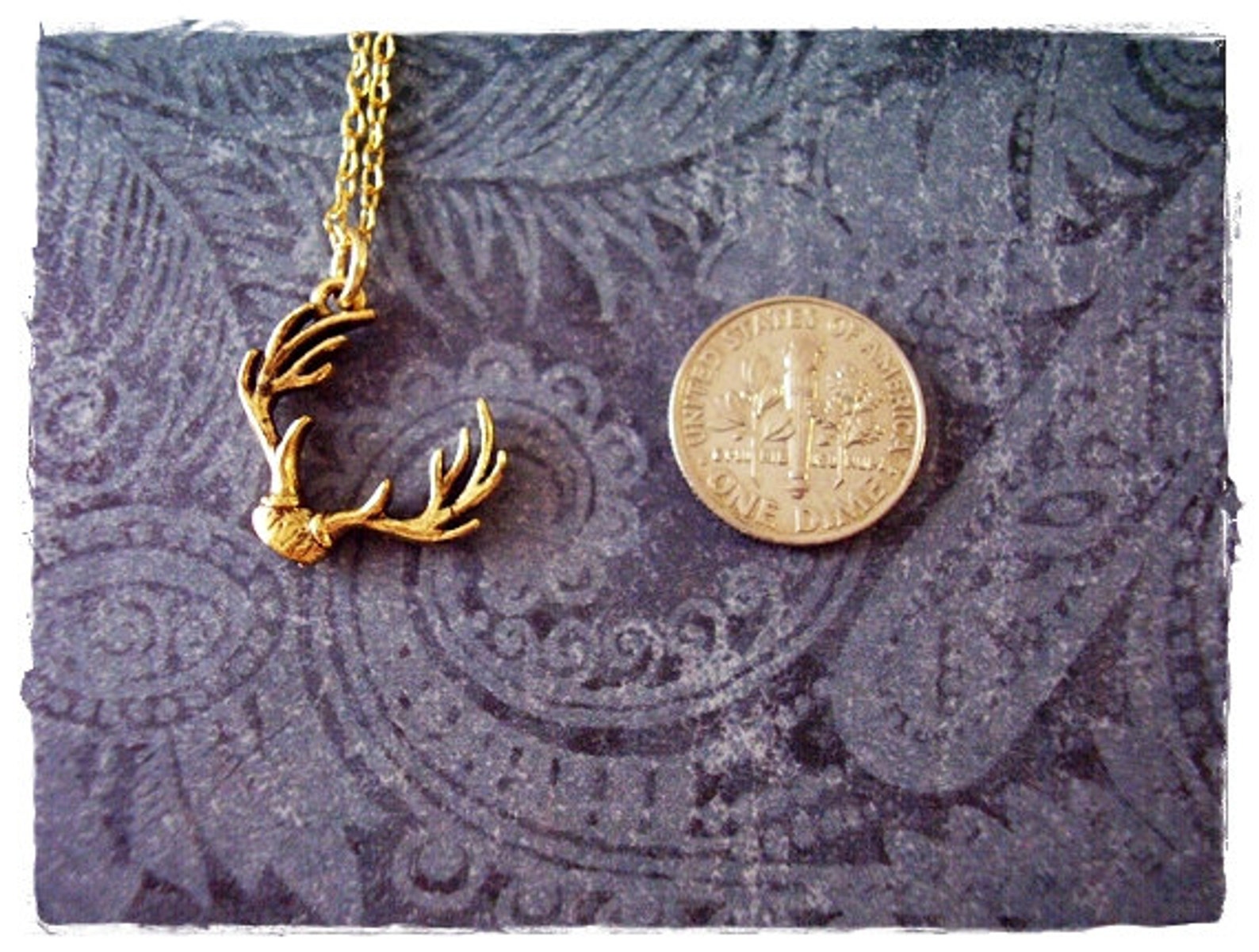 Gold Antlers Necklace Antique Gold Pewter Antlers Charm on a - Etsy