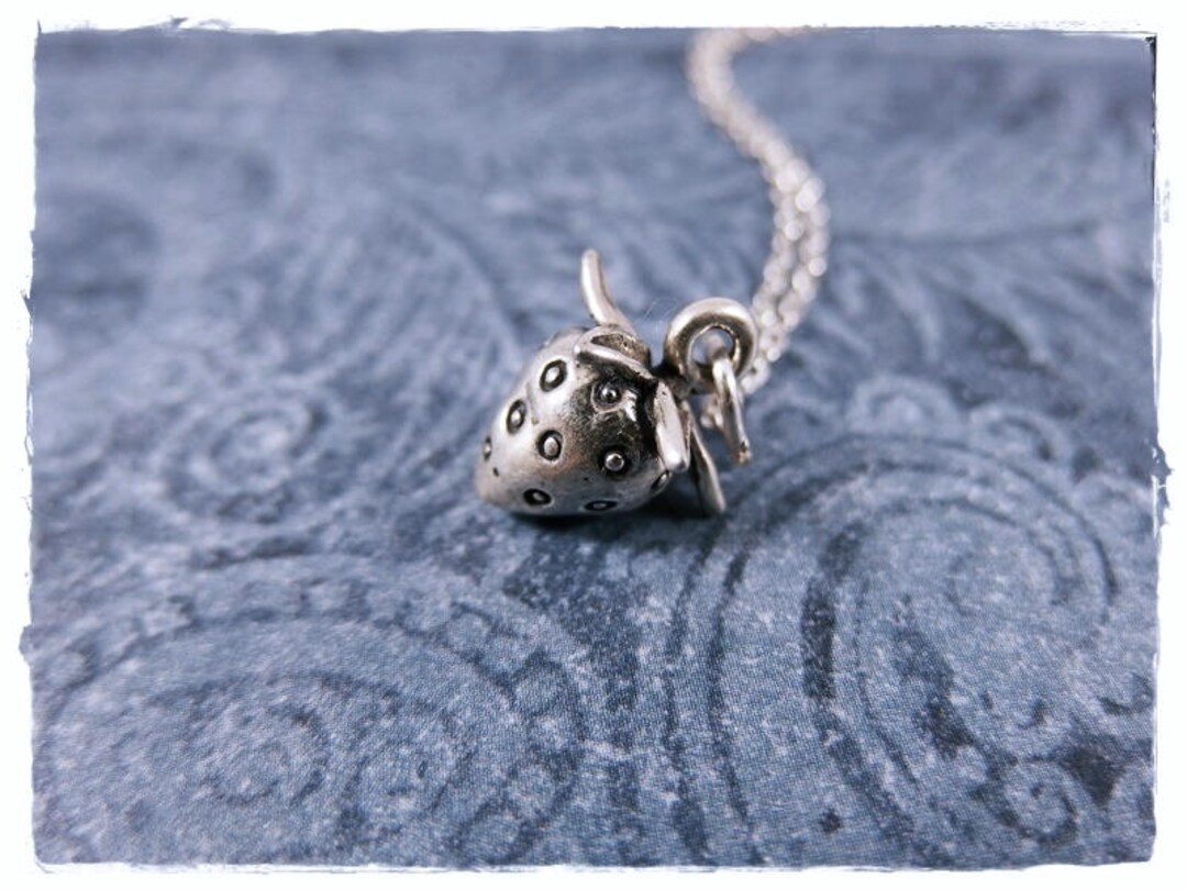 Silver Strawberry Necklace - Sterling Silver Strawberry Charm on a ...