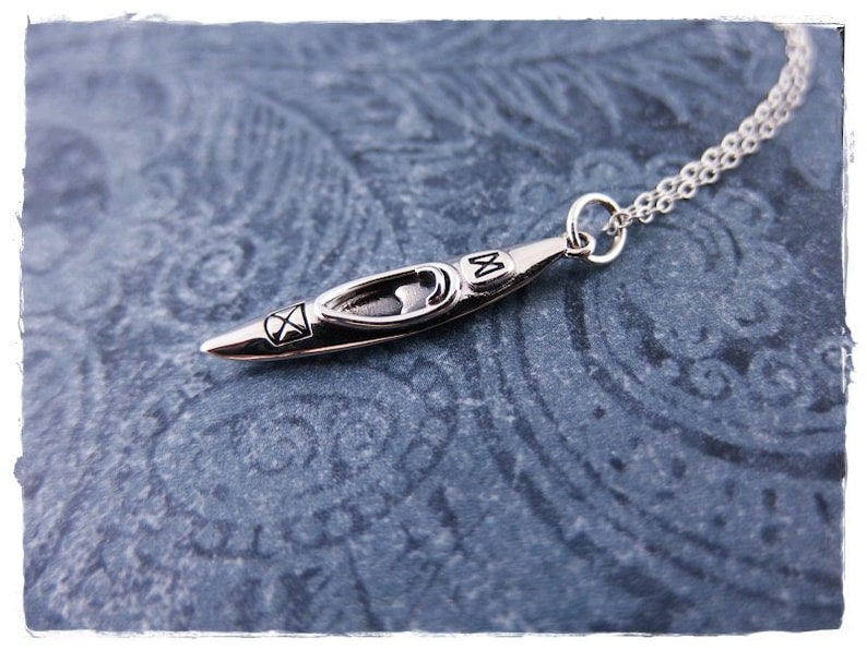 Silver Kayak Necklace - Sterling Silver Kayak Charm on a Delicate ...