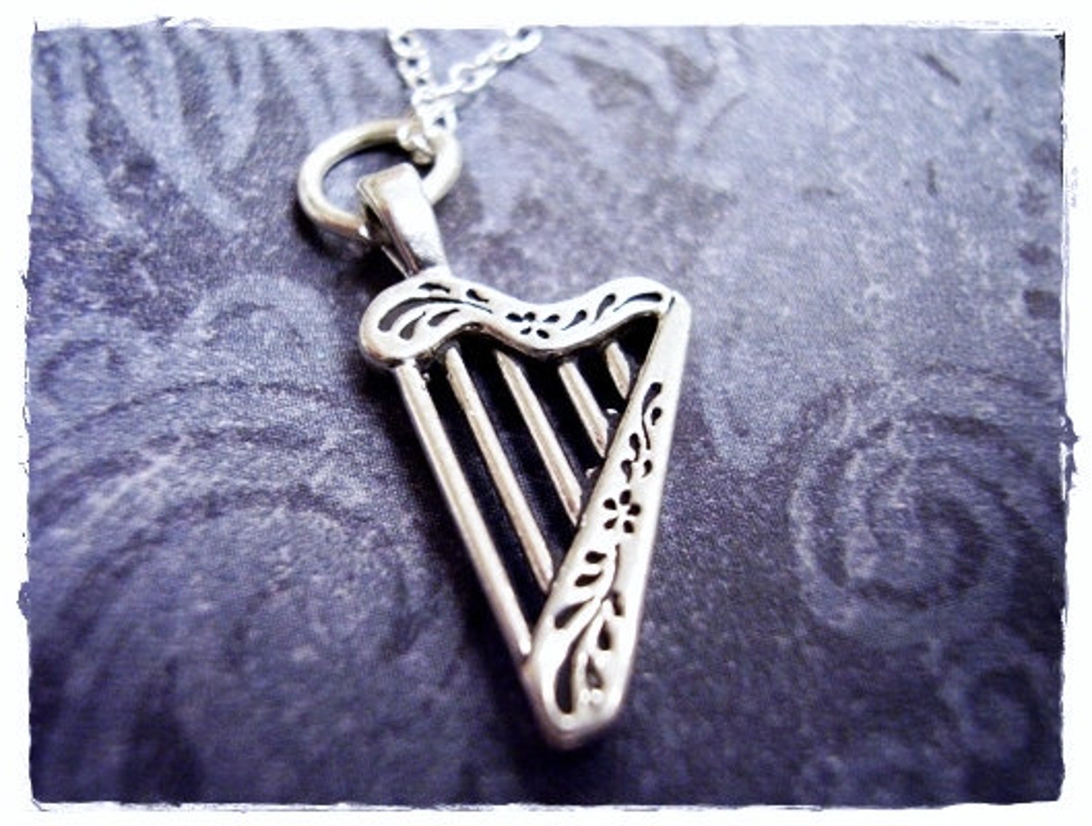 Tiny Silver Harp Necklace Sterling Silver Harp Charm on a - Etsy