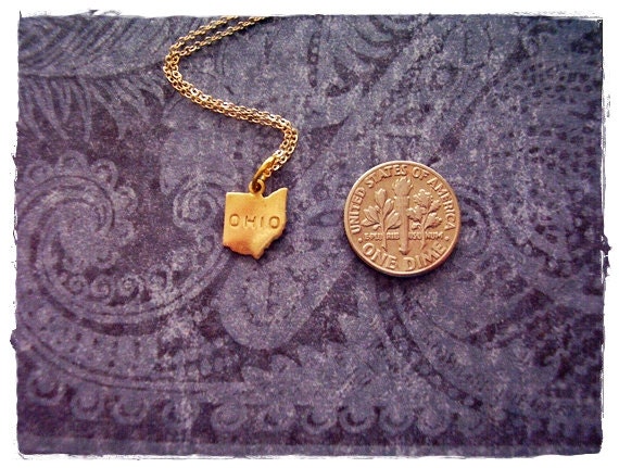 Tiny Gold Ohio State Necklace Raw Brass Ohio Charm on a - Etsy