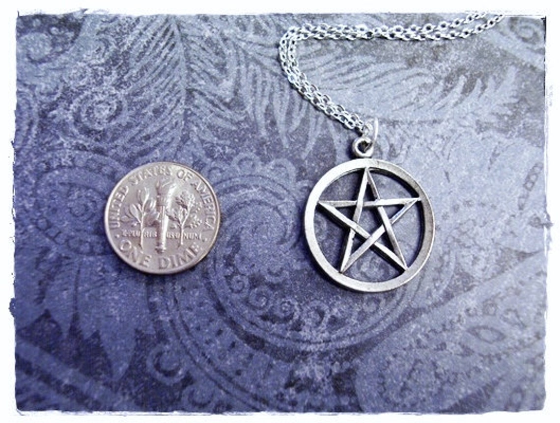 Silver Pentagram Necklace - Antique Pewter Pentagram Charm on a ...
