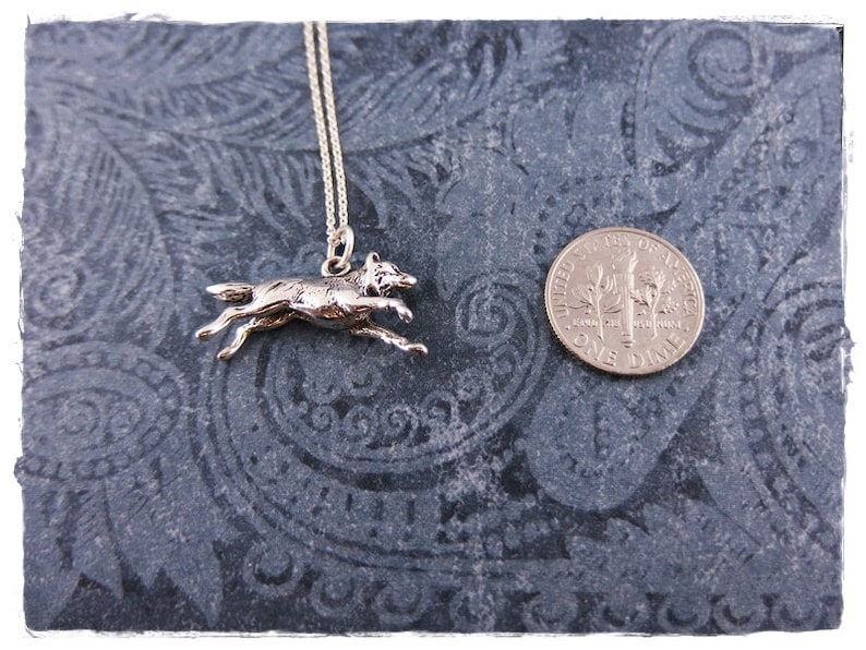 Silver Running Wolf Necklace - Sterling Silver Running Wolf Charm on a ...