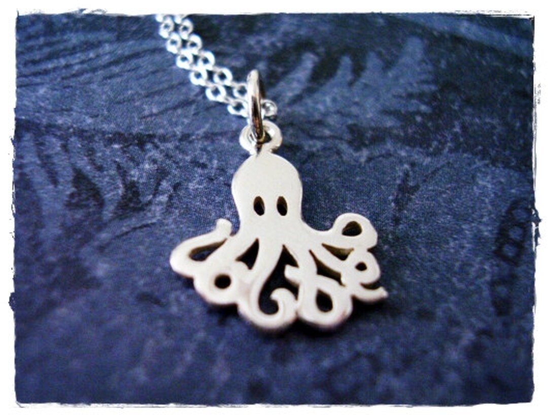 Silver Flat Plate Octopus Necklace - Sterling Silver Octopus Charm on a ...