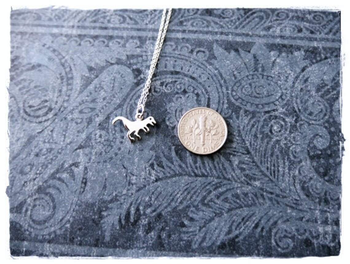 Tiny T-rex Necklace - Sterling Silver T-rex Charm on a Delicate ...