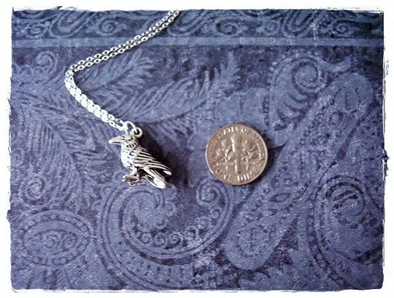 Large Raven Necklace - Sterling Silver Raven Charm on a Delicate ...