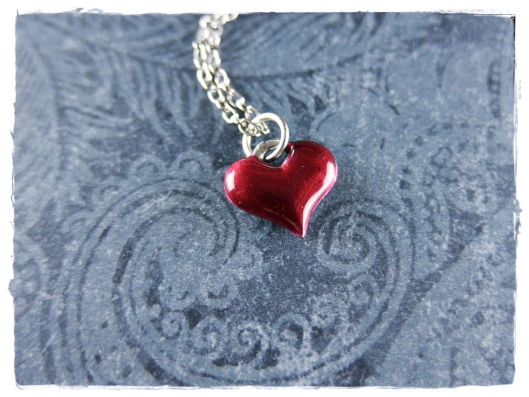 Red Heart Necklace - Red Enameled Antique Pewter Heart Charm on a ...