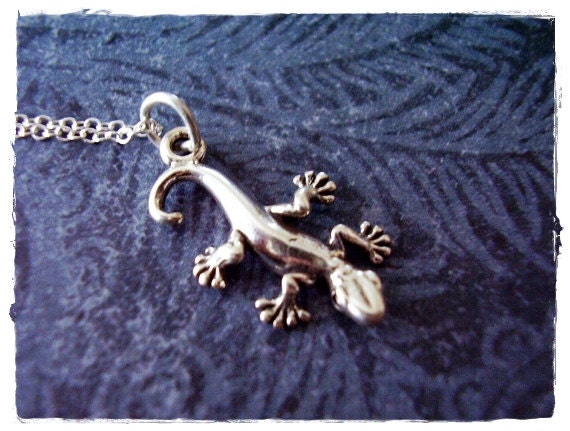 Silver Gecko Necklace Sterling Silver Gecko Charm on a - Etsy