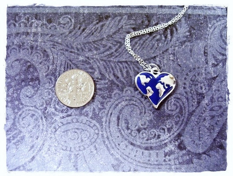 Blue Earth Heart Necklace - Blue Enameled Silver Plate Earth Heart ...