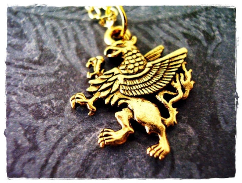 Gold Griffin Necklace Antique Gold Pewter Griffin Charm on a - Etsy