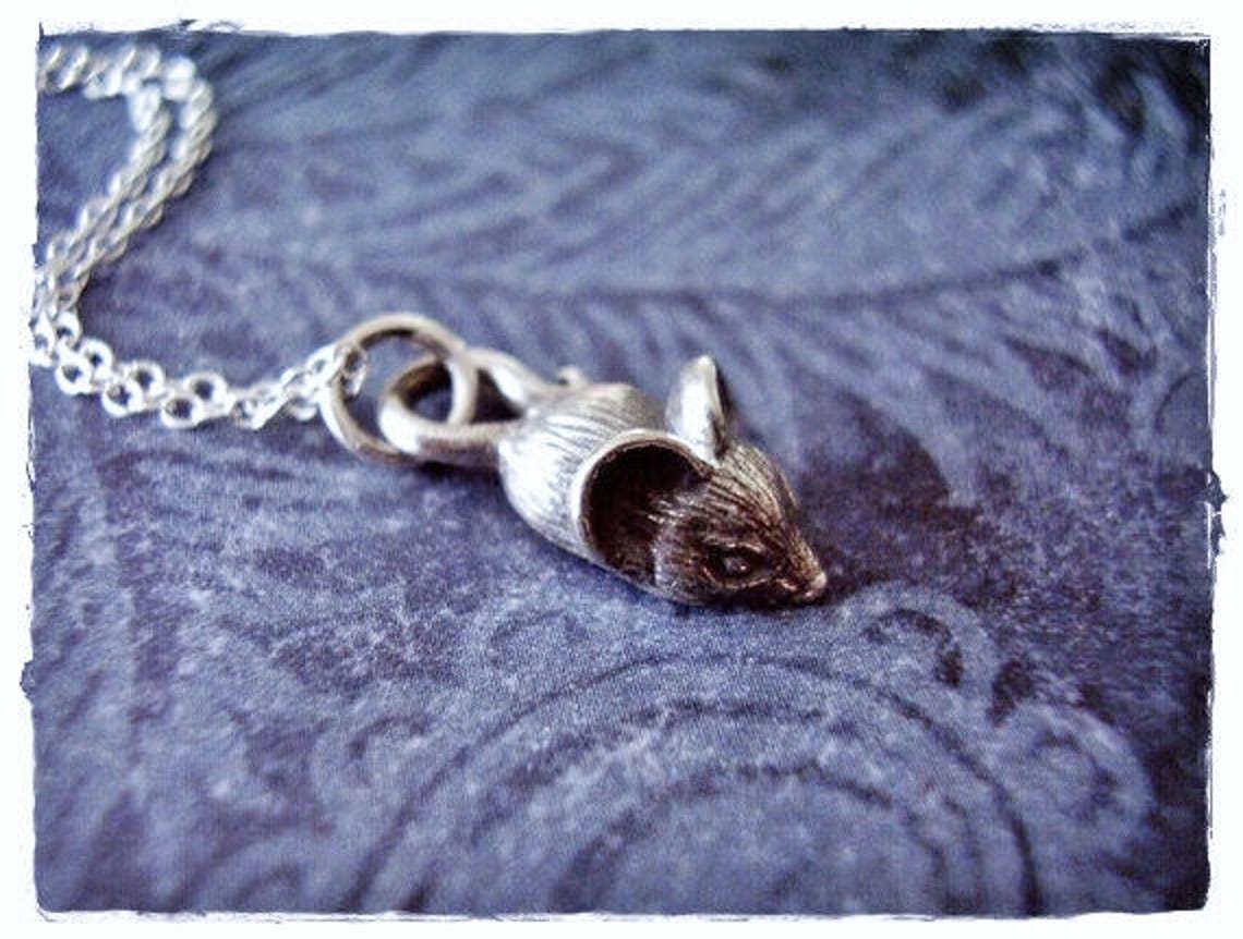 Tiny Mouse Necklace Sterling Silver Mouse Charm on a | Etsy