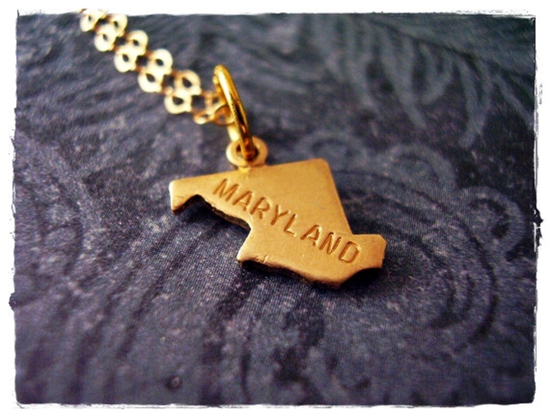 Tiny Gold Maryland State Necklace - Raw Brass Maryland Charm on a ...
