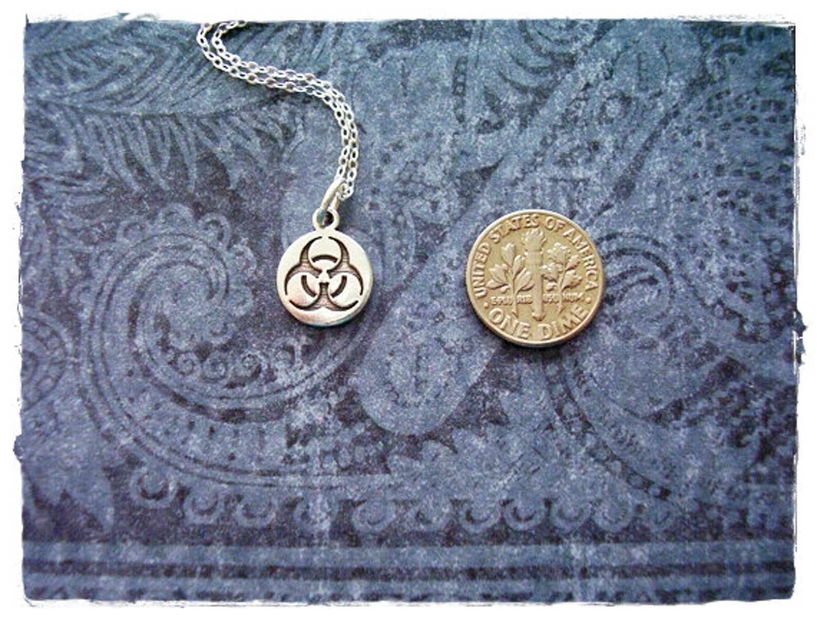 Silver Biohazard Necklace Sterling Silver Biohazard Charm on | Etsy