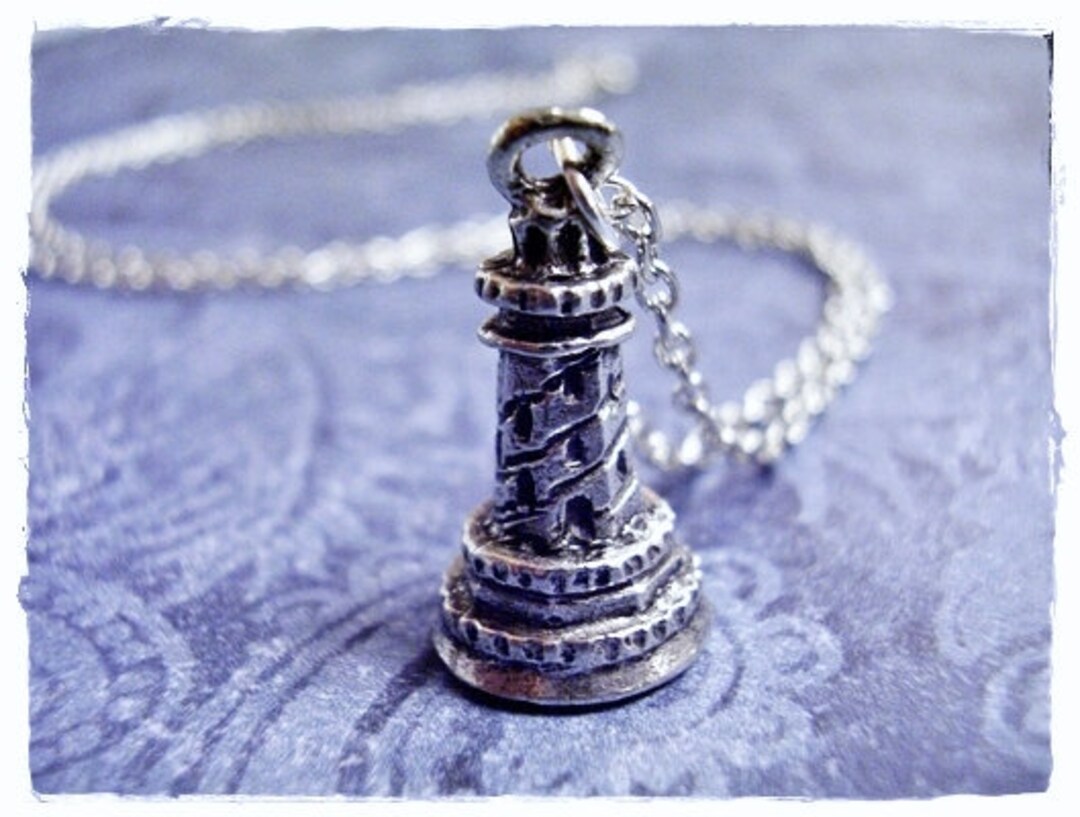 Silver Lighthouse Necklace Antique Pewter Lighthouse Charm on a ...