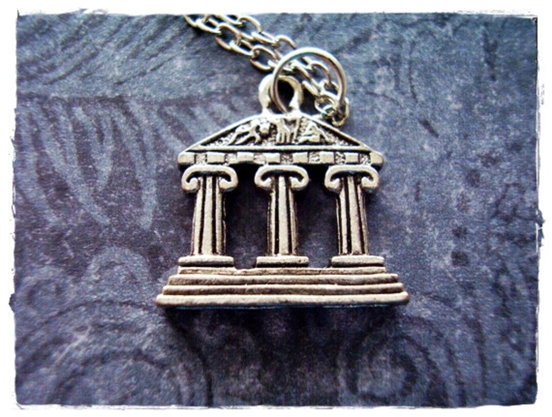 Silver Parthenon Necklace - Antique Pewter Parthenon Charm on a ...