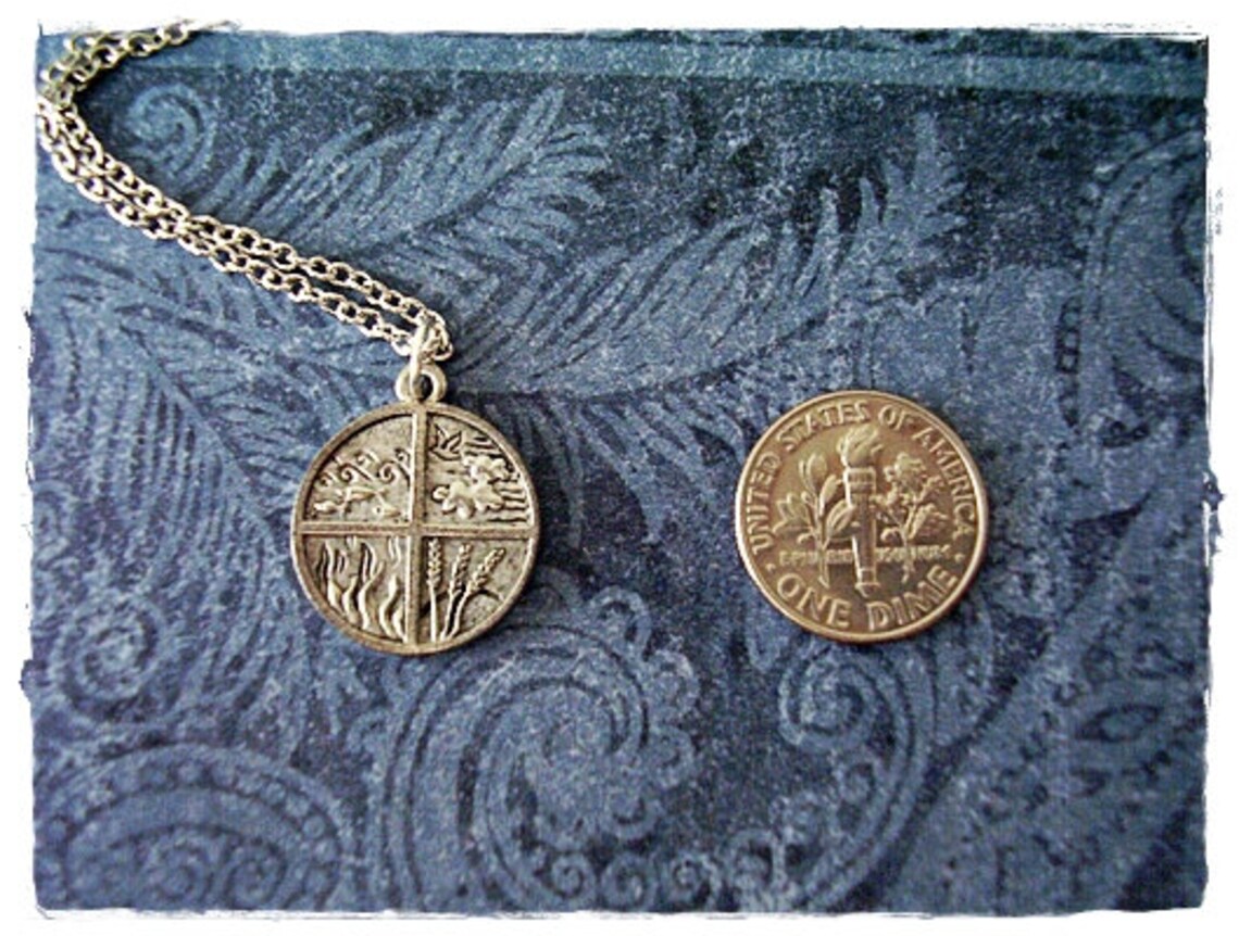 Silver Four Elements Necklace - Antique Pewter Four Elements Charm on a ...