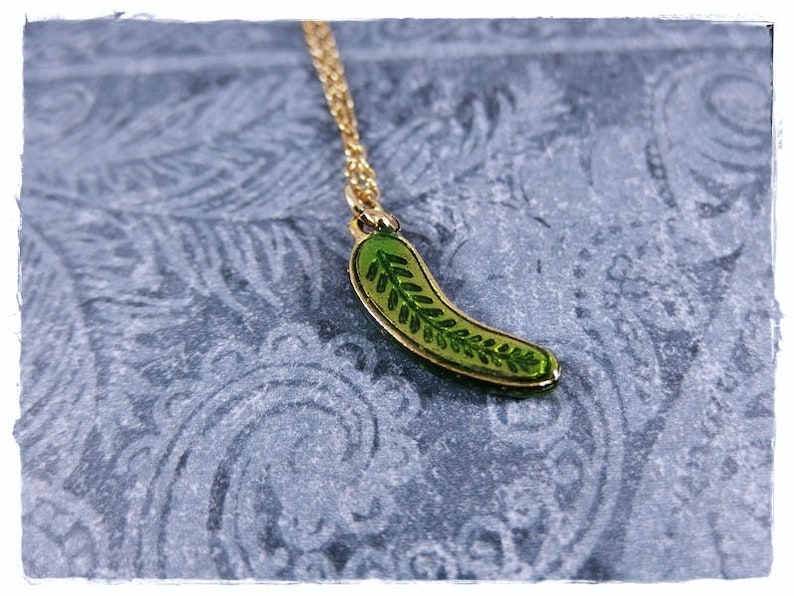 Green Pickle Slice Necklace Green Enameled Antique Gold - Etsy