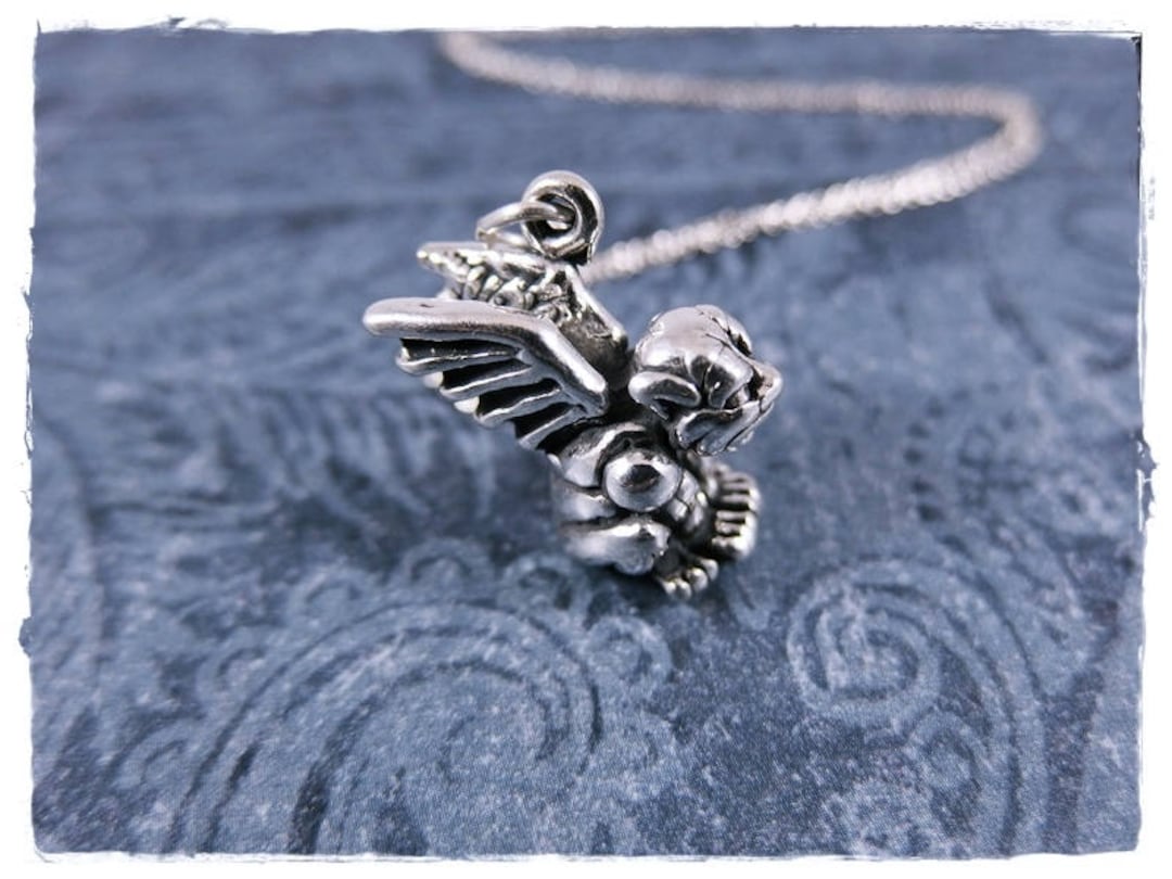 Silver Gargoyle Necklace - Sterling Silver Gargoyle Charm on a Delicate ...