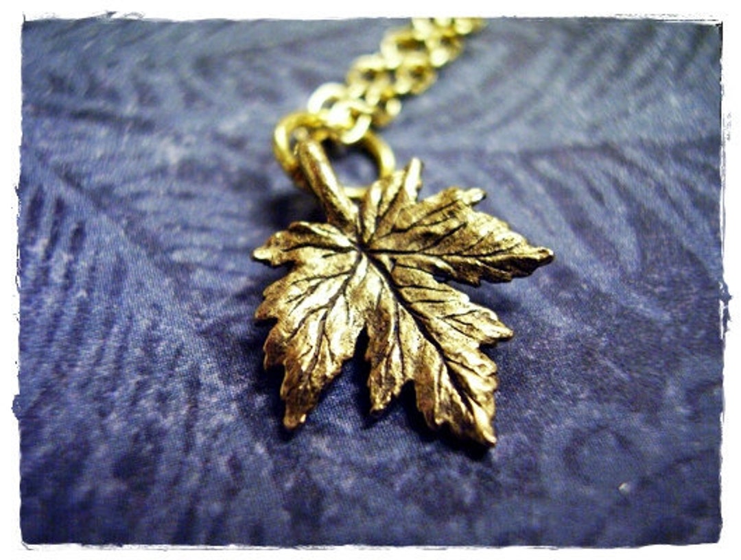 Gold Maple Leaf Necklace - Antique Gold Pewter Maple Leaf Charm on a ...