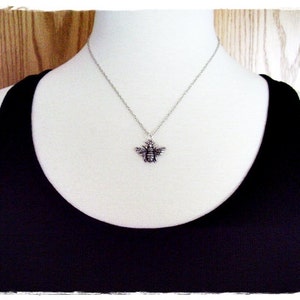 Silver Bumble Bee Necklace - Antique Pewter Bumble Bee Charm on a ...
