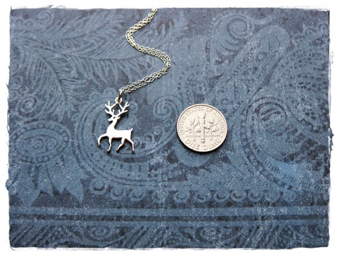 Tiny Silver Stag Necklace Sterling Silver Stag Charm on a - Etsy