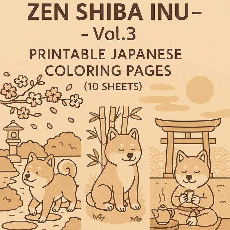 Zen Shiba Inu - Japanese Coloring Pages PDF (vol.3) - Etsy