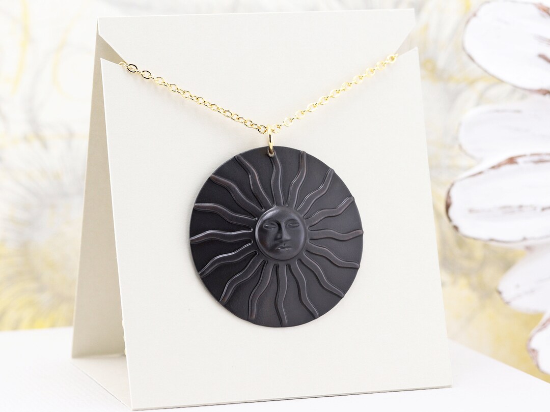 Large Sun Medallion Necklace Hand Oxidized Blackened Brass - Etsy