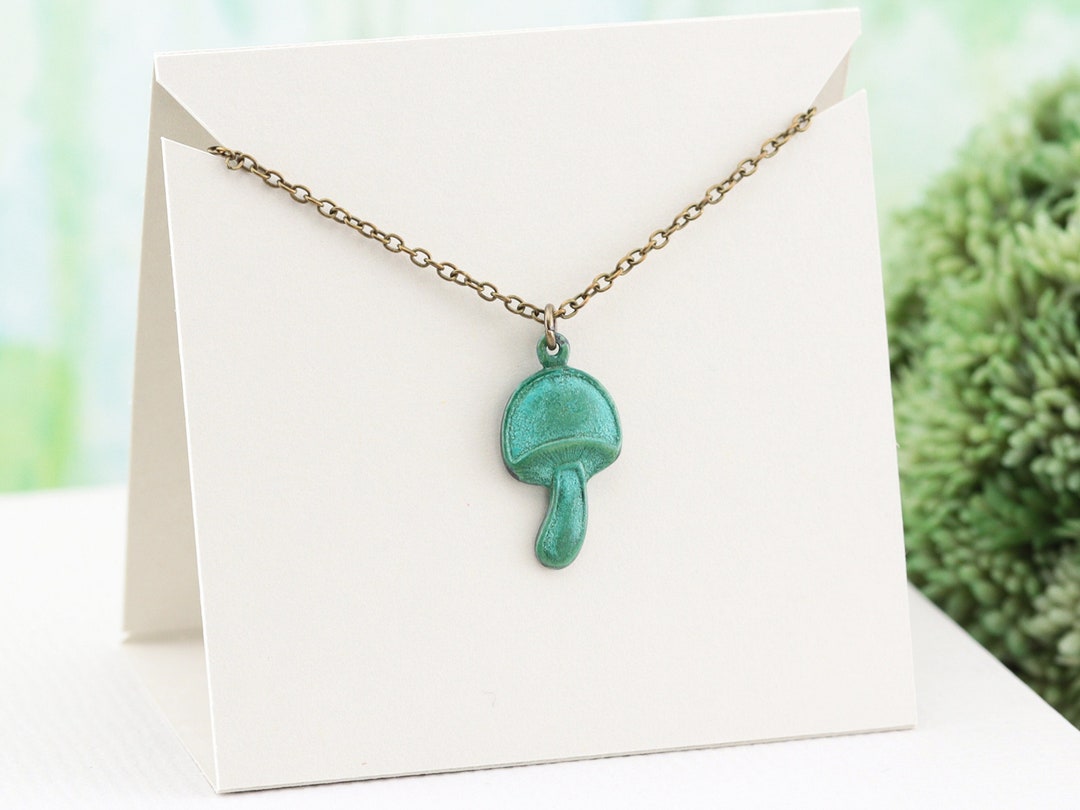 Green Mushroom Necklace, Hand Aged Verdigris Patina Brass Pendant ...