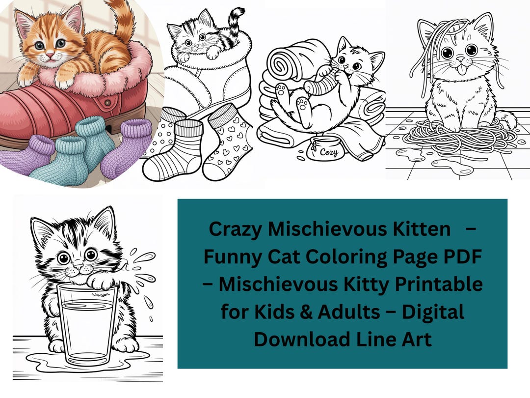 40 Crazy Mischievous Kittens – Funny Cat Coloring Page PDF ...